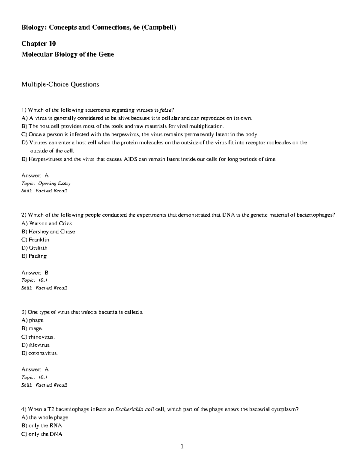 CC6 10 Test Bank - Very helpful - Biology: Concepts and Connections, 6e ...