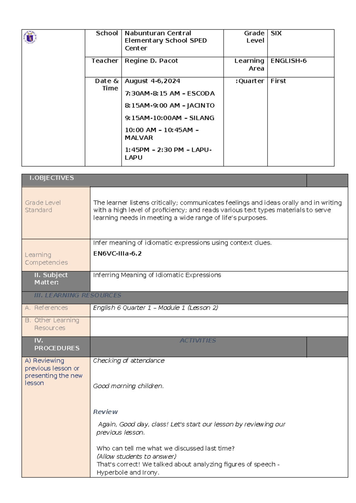 Cot q3 English 6 Enumerate Narratives ON Author Elements - School ...