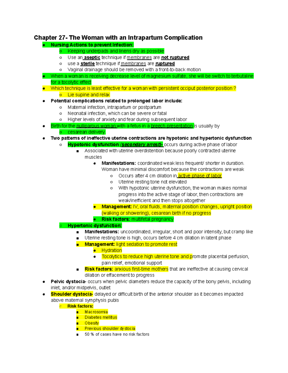 Chapter 27- The Woman with an Intrapartum Complication - Two patterns ...