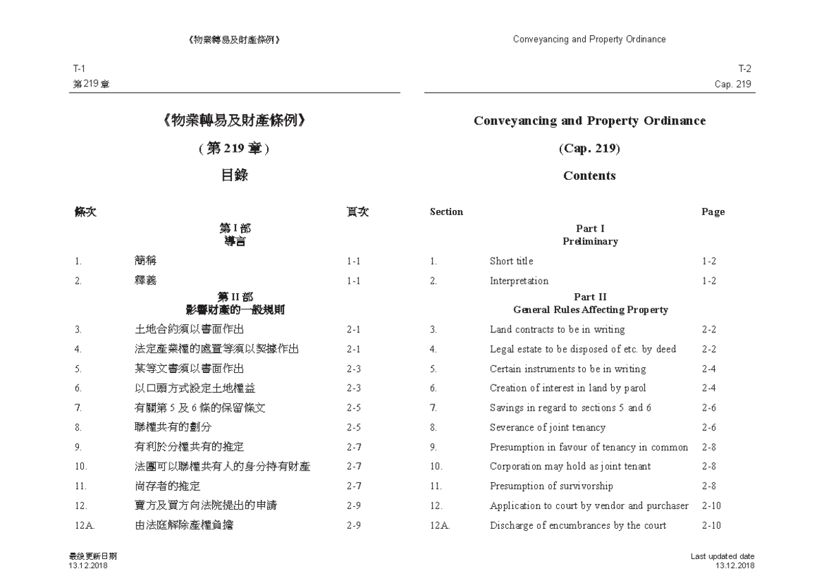 Cap. 219 Conveyancing and Property Ordinance Overview and Sections ...