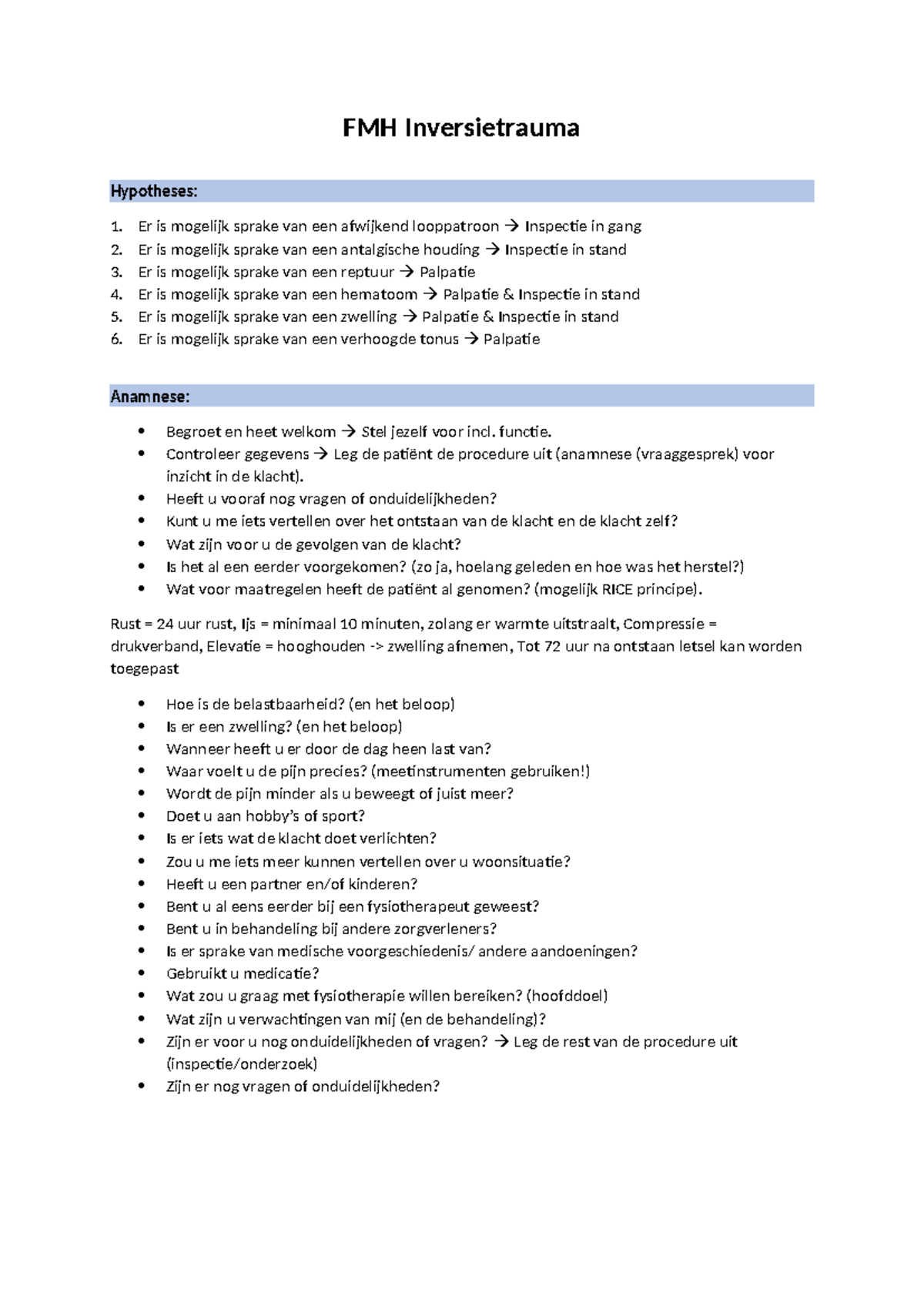 FMH Inversietrauma: Hypotheses en Behandelingsprotocol - Studeersnel
