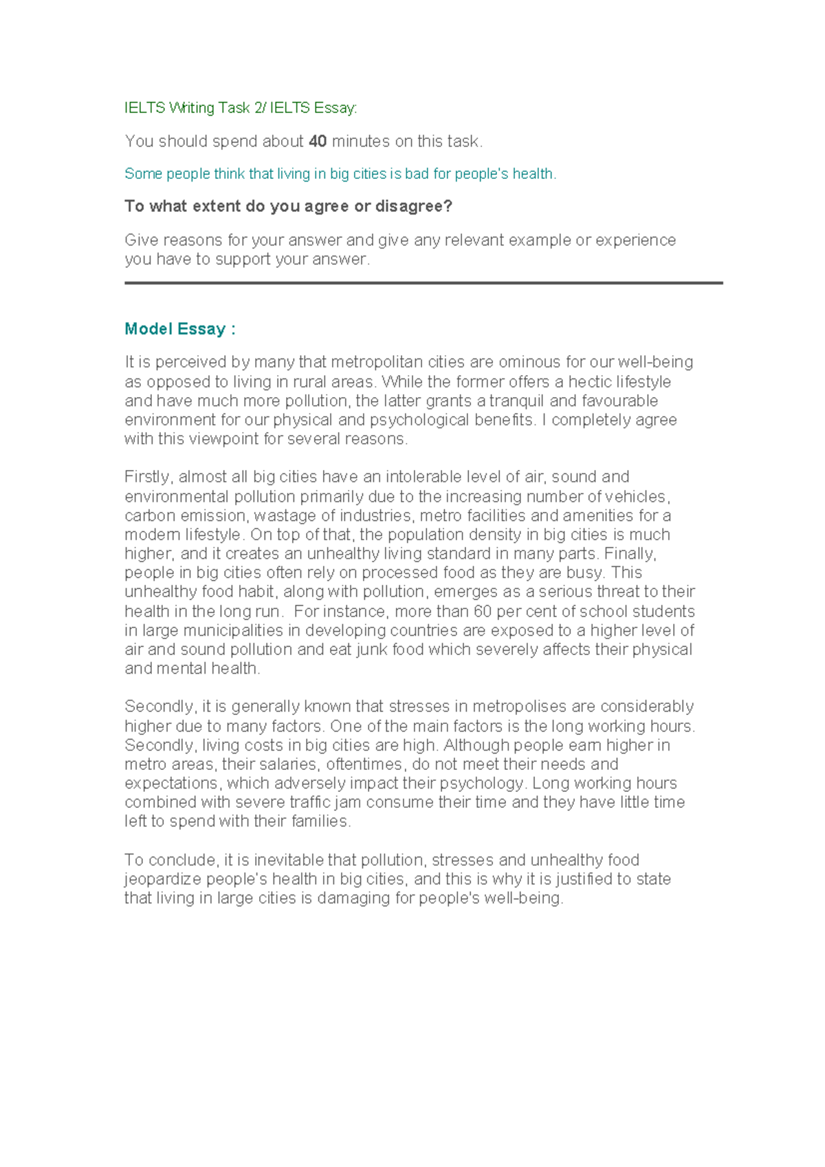 IELTS Writing Task 2: Agree or Disagree on City Living Health Risks ...