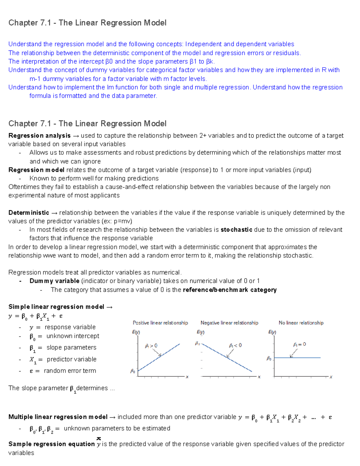 Business Analytics BA 301 Chapter 7: Linear Regression Guide - Studocu