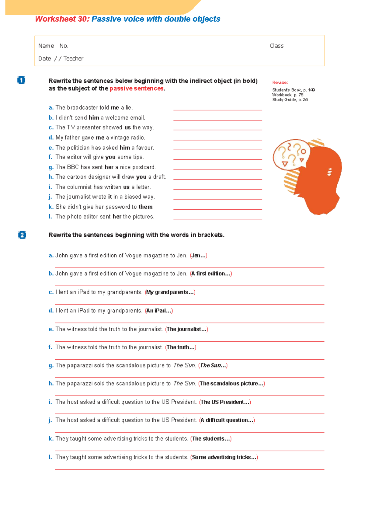 ENGA10TRF Worksheet 30: Passive Voice with Double Objects - Studocu