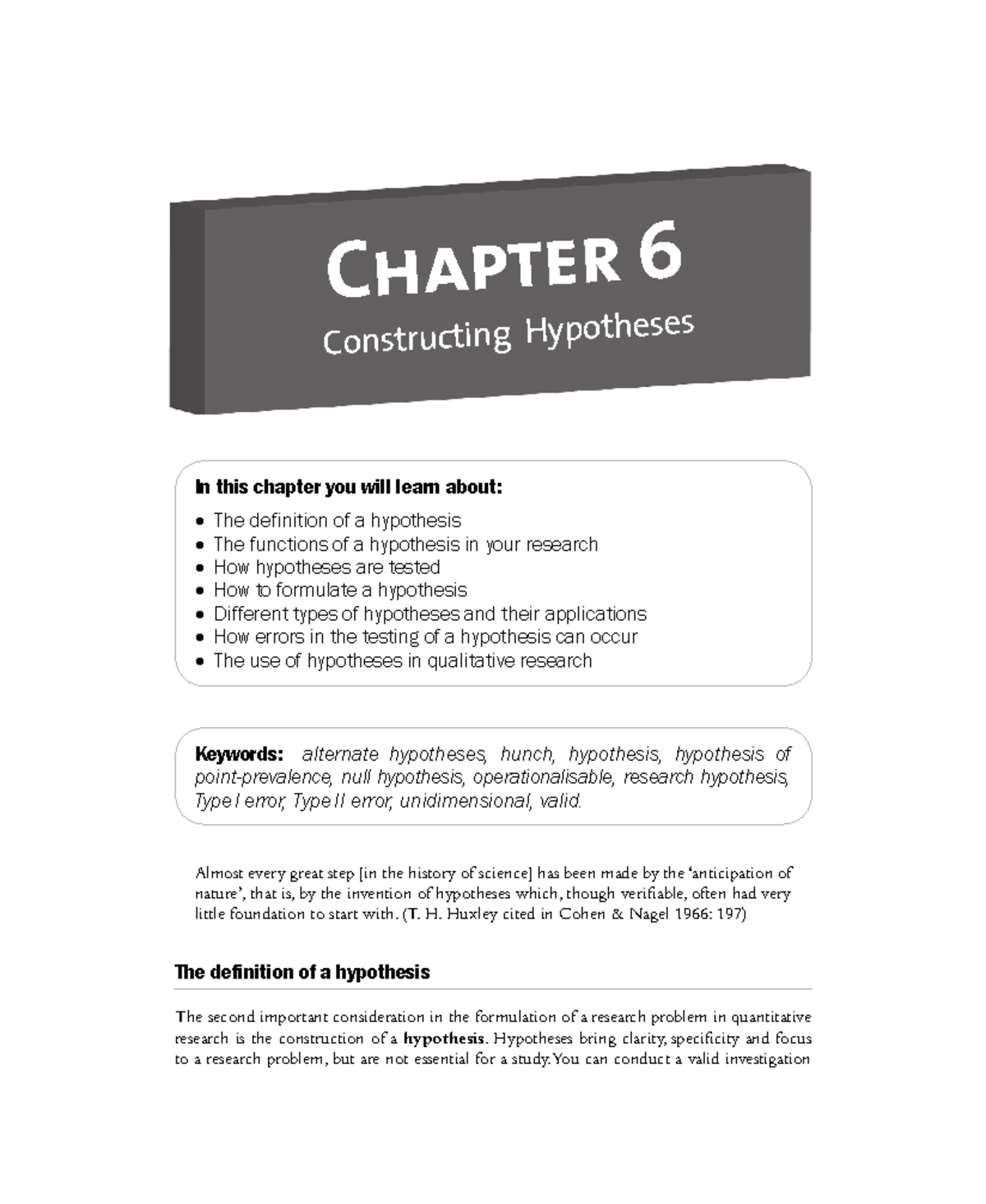 Constructing Hypotheses in Research Methodology (Course Code: 06-Kumar ...