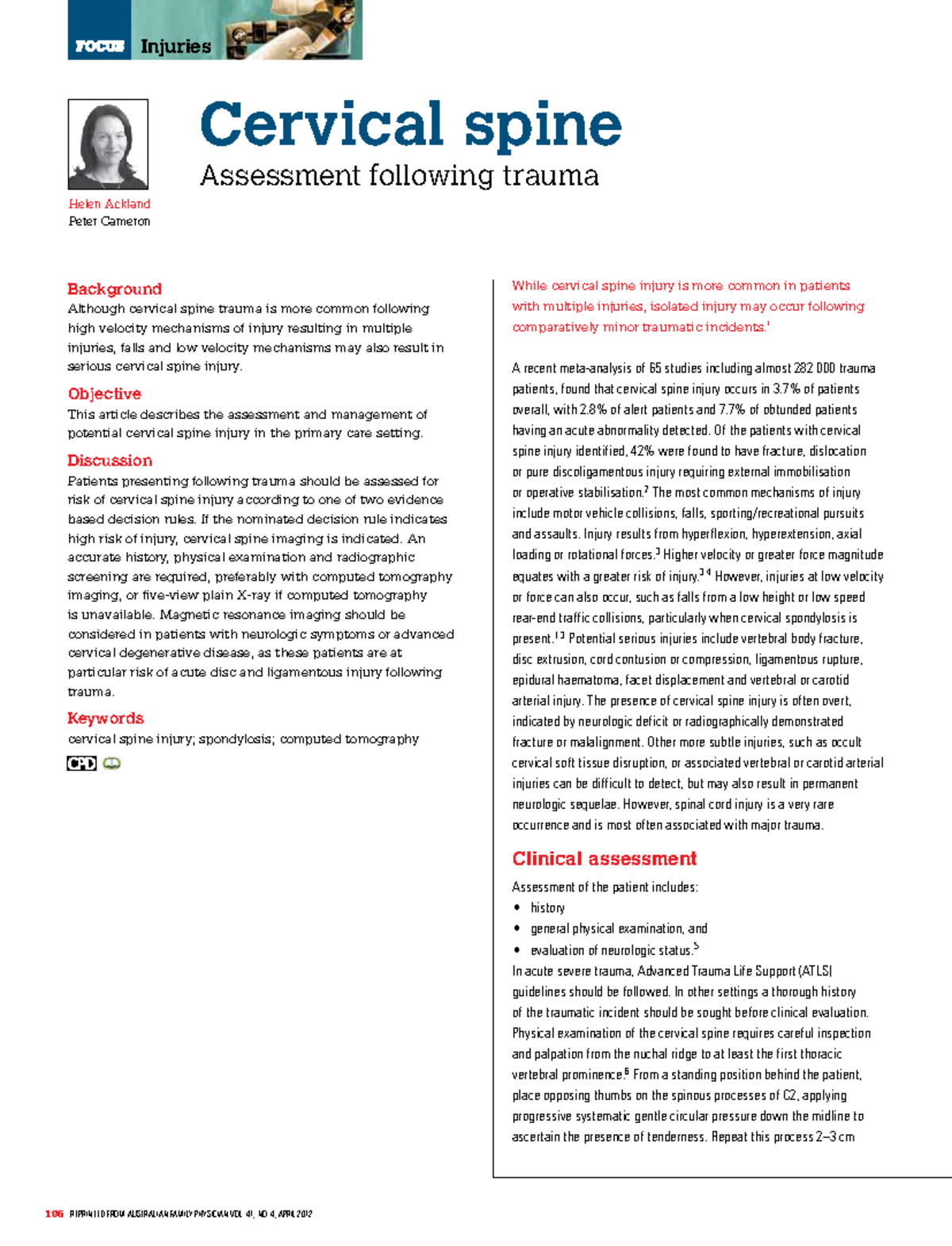 Cervical Spine Assessment Following Trauma: Guidelines & Management ...