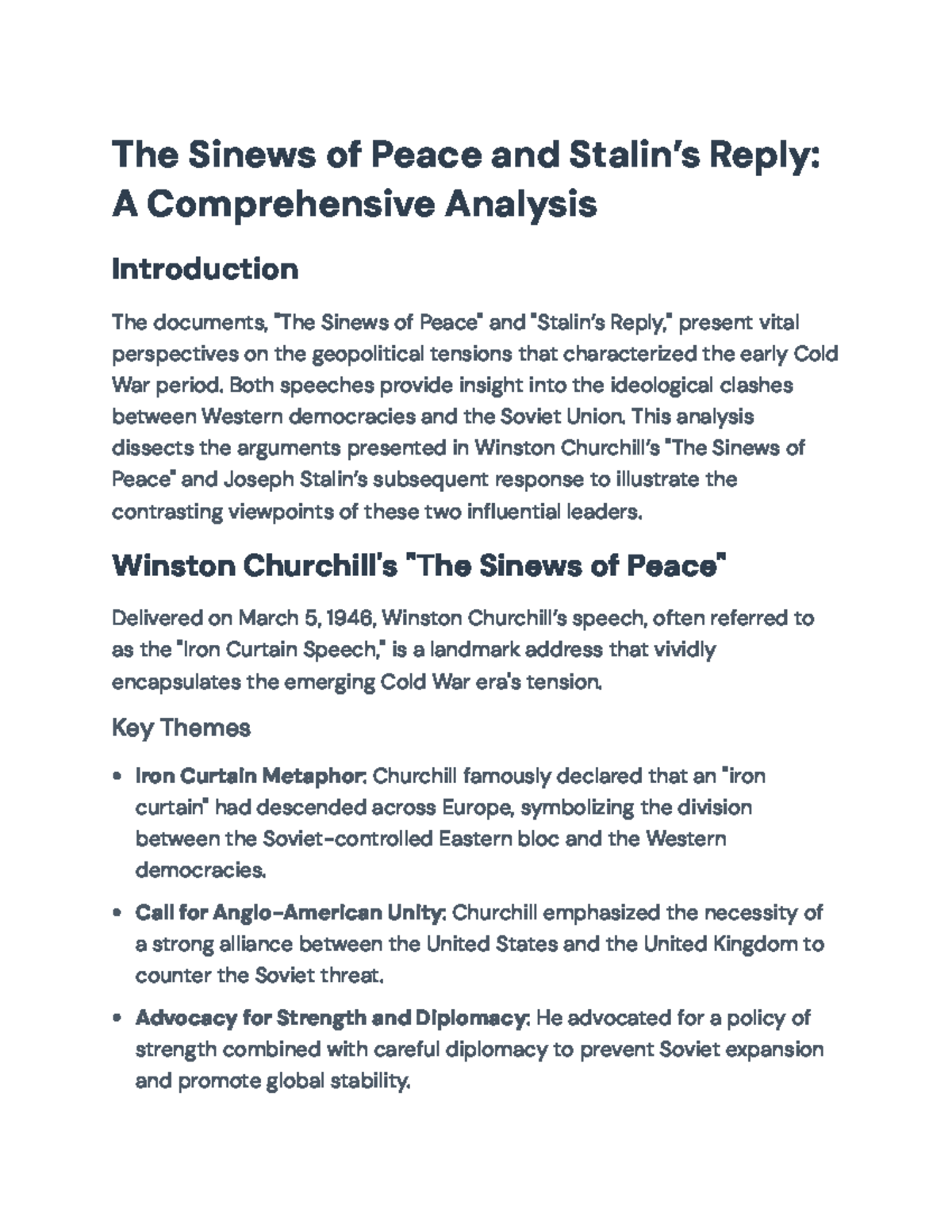 Final Exam Analysis of Churchill and Stalin's Cold War Speeches ...