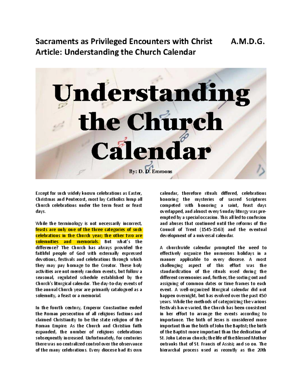 Understanding the Church Calendar - Sacraments as Privileged Encounters ...