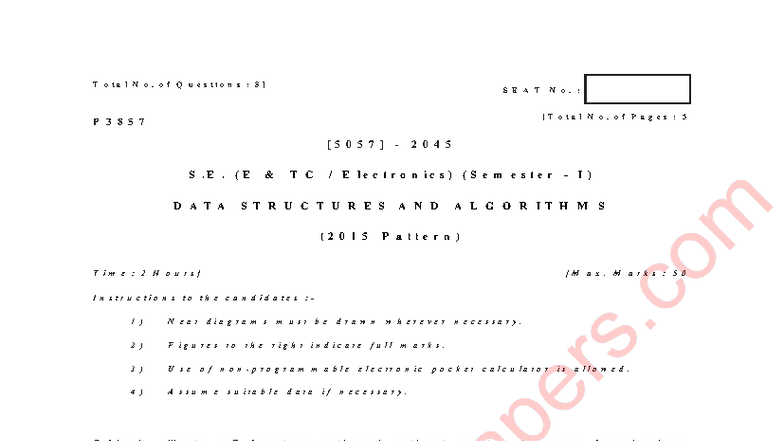 P3857 S.E. (E TC) Data Structures & Algorithms - Sem I Exam Notes - Studocu