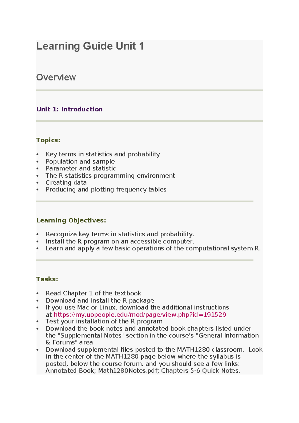 Learning Guide Unit 1 - Install the R program on an accessible computer ...