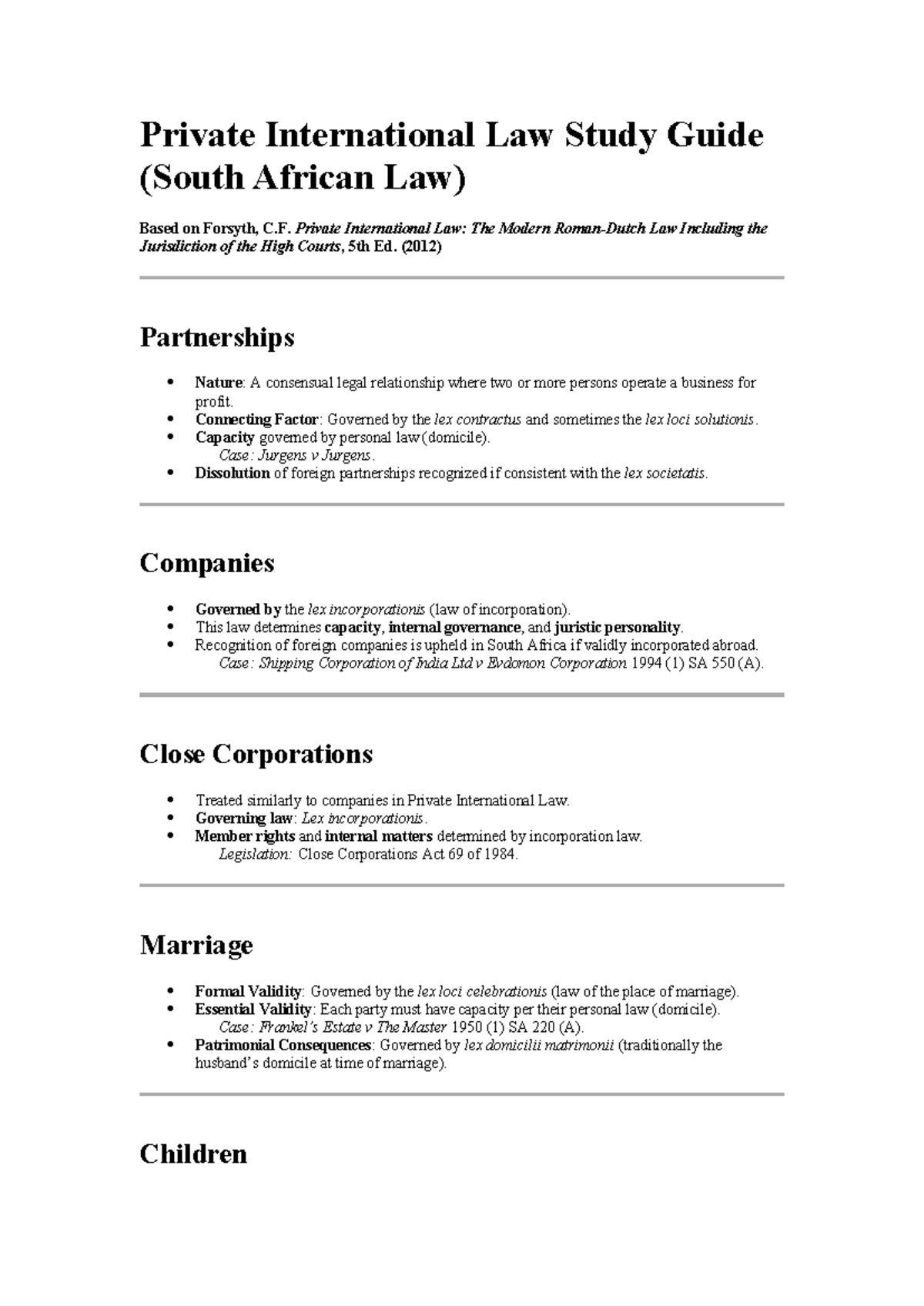 Private International Law Study Guide (SA) - Key Concepts & Cases - Studocu