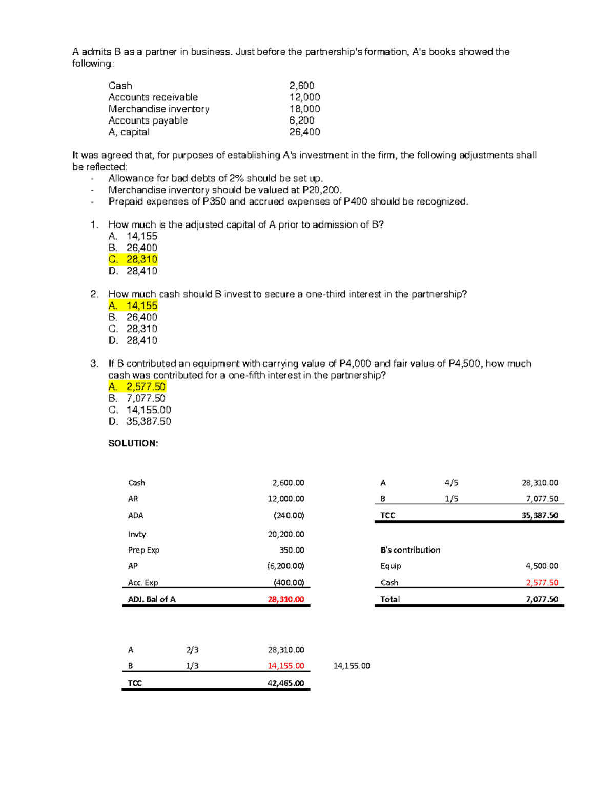 Partnership Formation and Liquidation Analysis: A & B's Capital Adjustments - Studocu