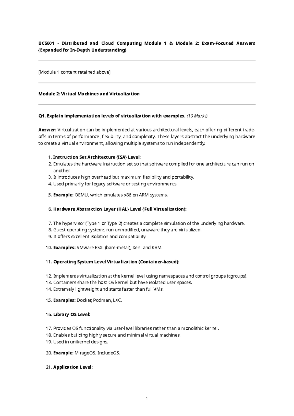 BCS601 Distributed & Cloud Computing: Module 1 Exam Answers - Studocu