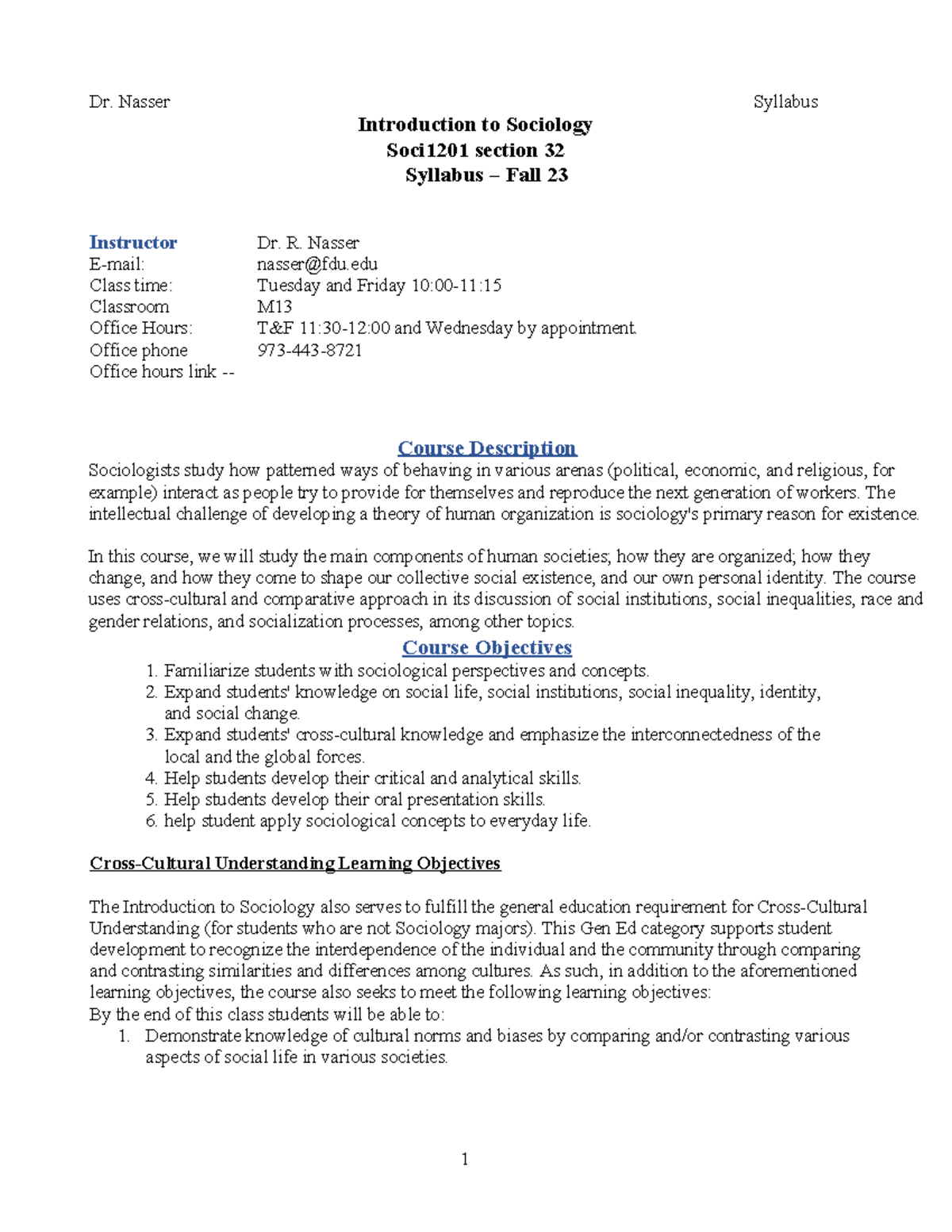 Soci1201 Section 32: Introduction to Sociology Syllabus Fall 2023 - Studocu