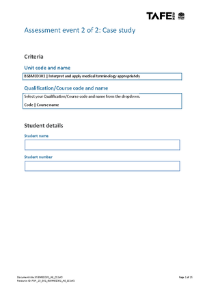 Hltaap 003 AE CS - Case study assessment Criteria Unit code and name HLTAAP003 | Analyse and ...