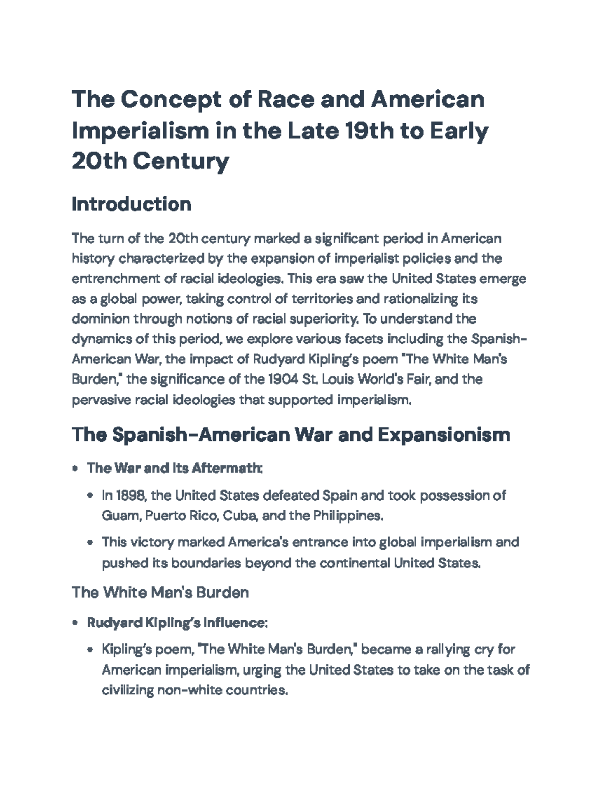 The Concept of Race & American Imperialism: 19th-20th Century Overview ...