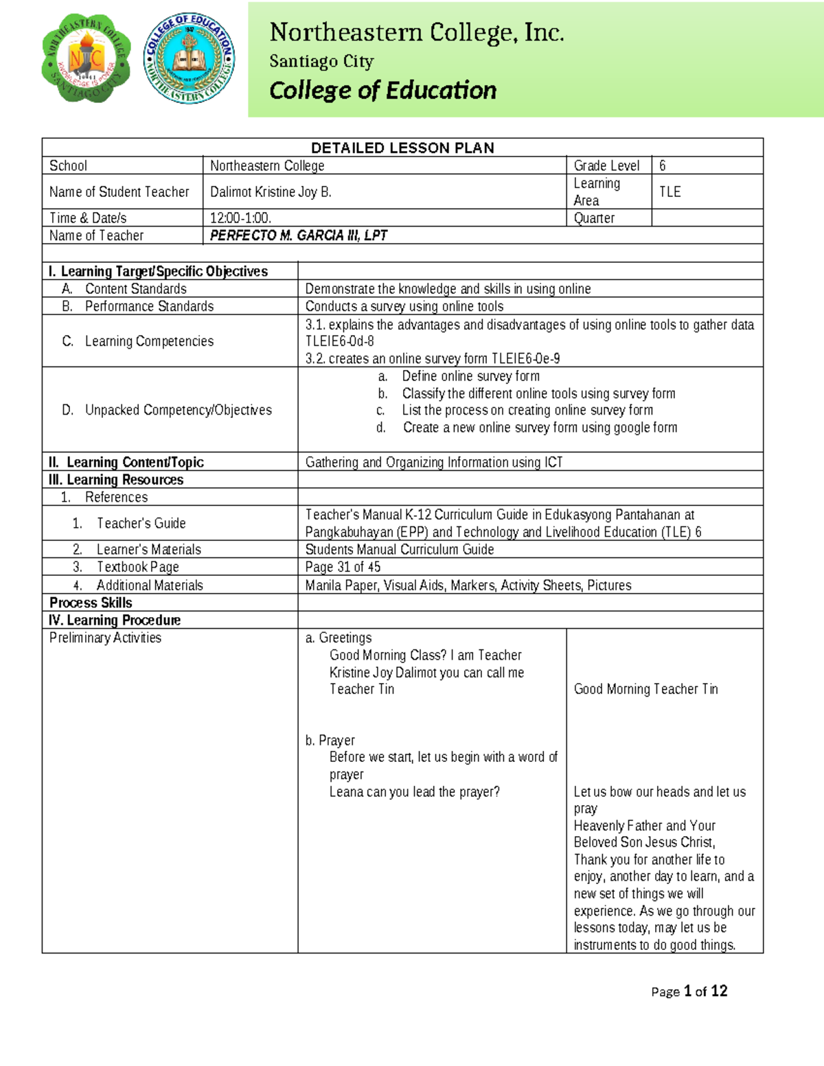 Detailed Lesson Plan Finales - Santiago City College of Education ...