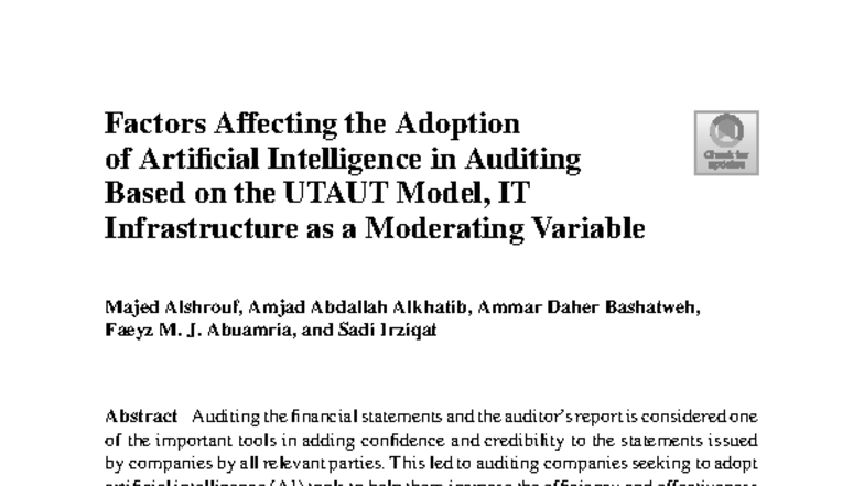 Factors Influencing AI Adoption in Auditing: UTAUT Model Insights - Studocu