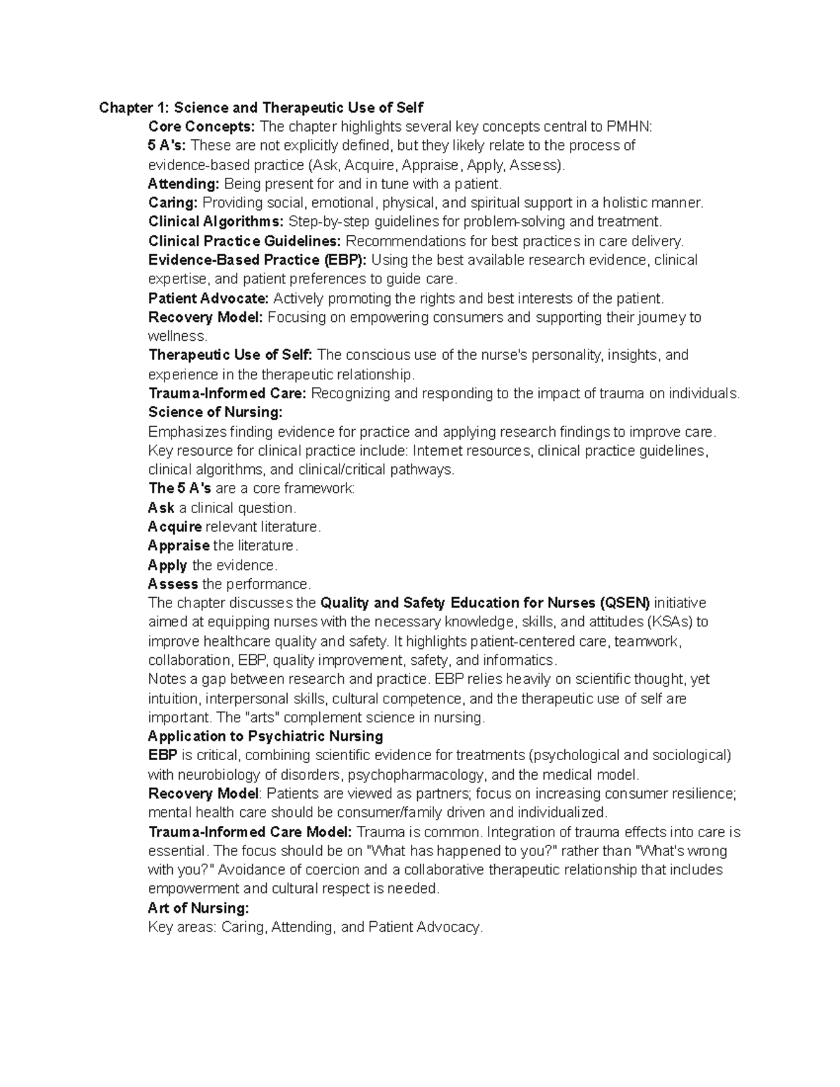Chapter 1 & 2 summary - Chapter 1: Science and Therapeutic Use of Self ...