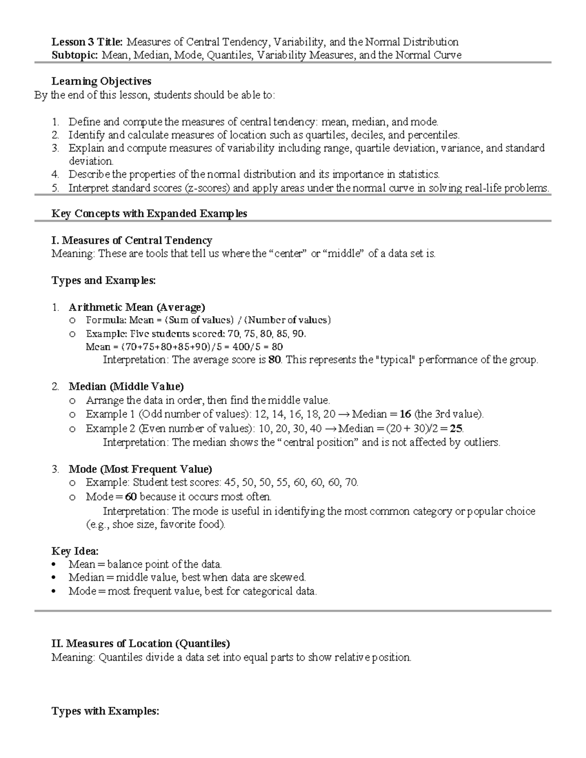Lesson 3: Central Tendency, Variability & Normal Distribution in Stats ...