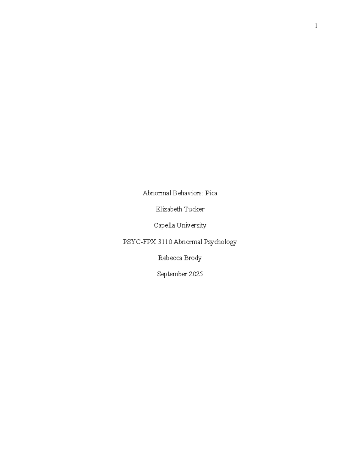 Assessment 1: Abnormal Behavior - Understanding Pica in Psychology (PSY ...