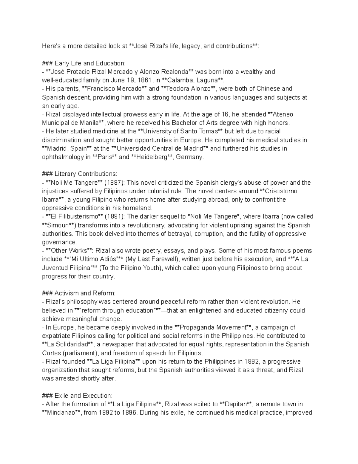 Notes rizal - Here’s a more detailed look at José Rizal's life, legacy ...