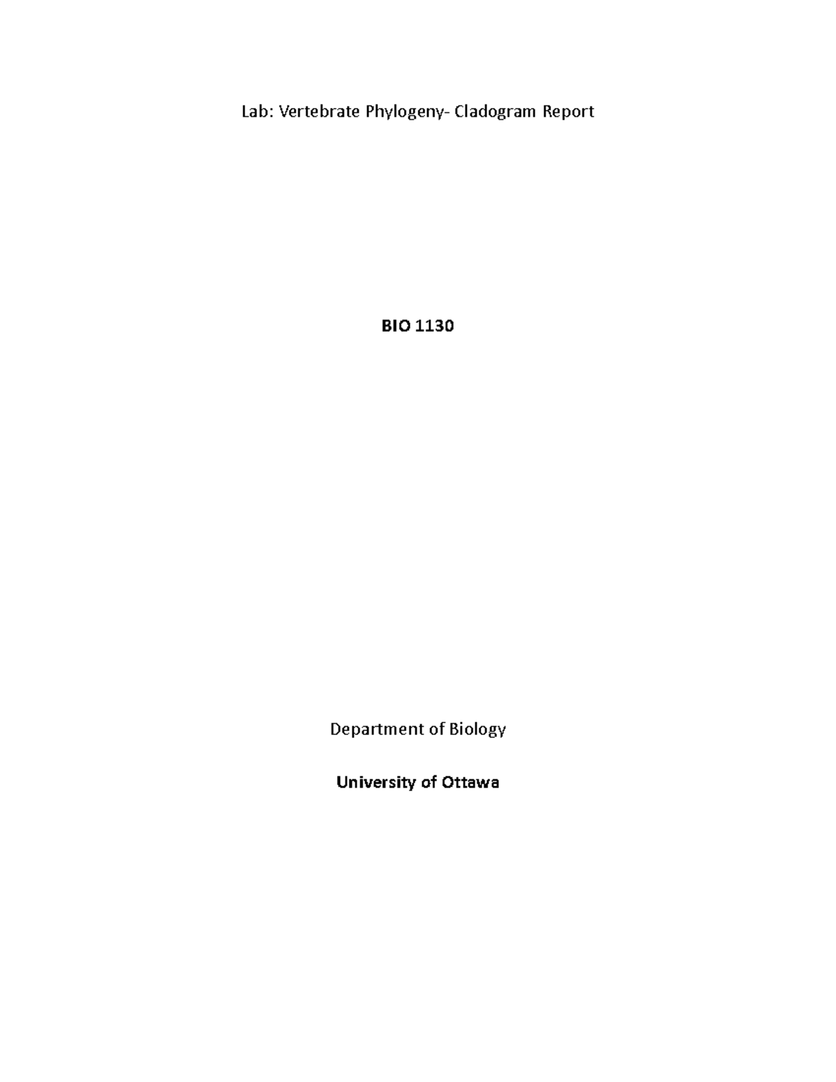 Bio1130 cladogram lab - Lab: Vertebrate Phylogeny- Cladogram Report BIO ...
