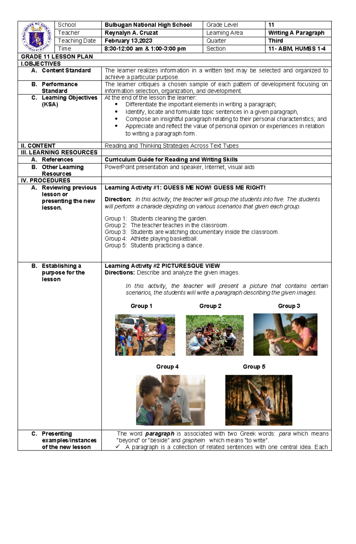 Action Plan for Brigada Pagbasa (Filipino) - Bagsok Elem. School - Studocu