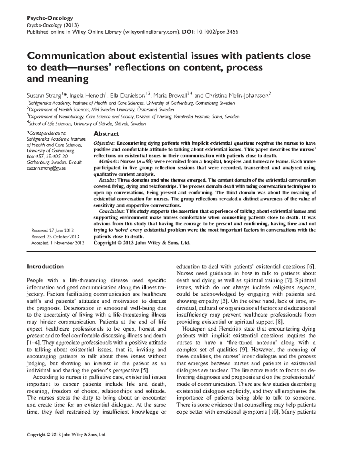 Communication about Existential Issues in Palliative Care (NUR 2013 ...
