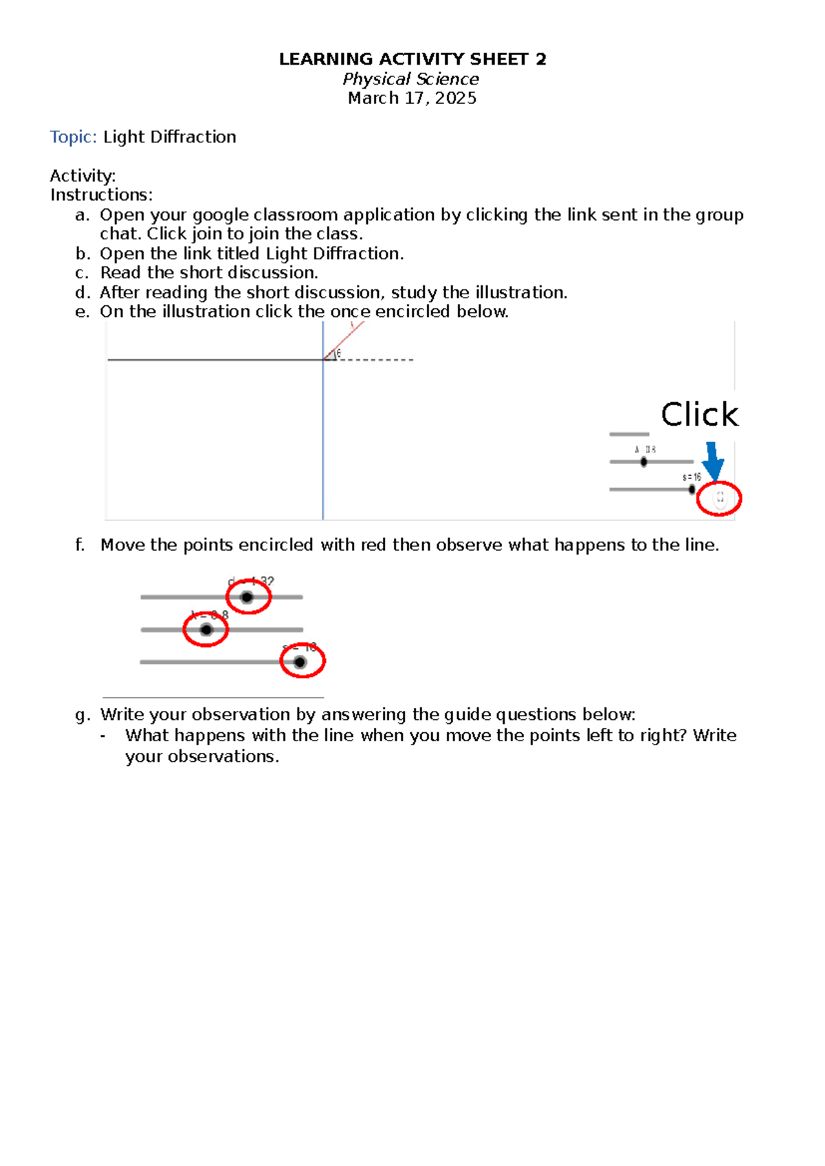 Learning Activity Sheet 2: Exploring Light Diffraction in Physical ...