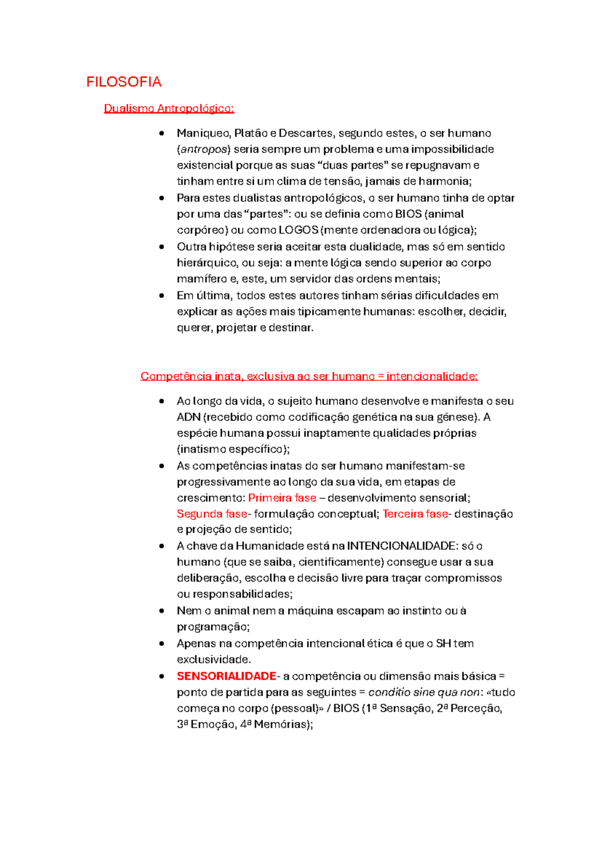 Filosofia - FILOSOFIA Dualismo Antropológico: - Maniqueo, Platão e ...