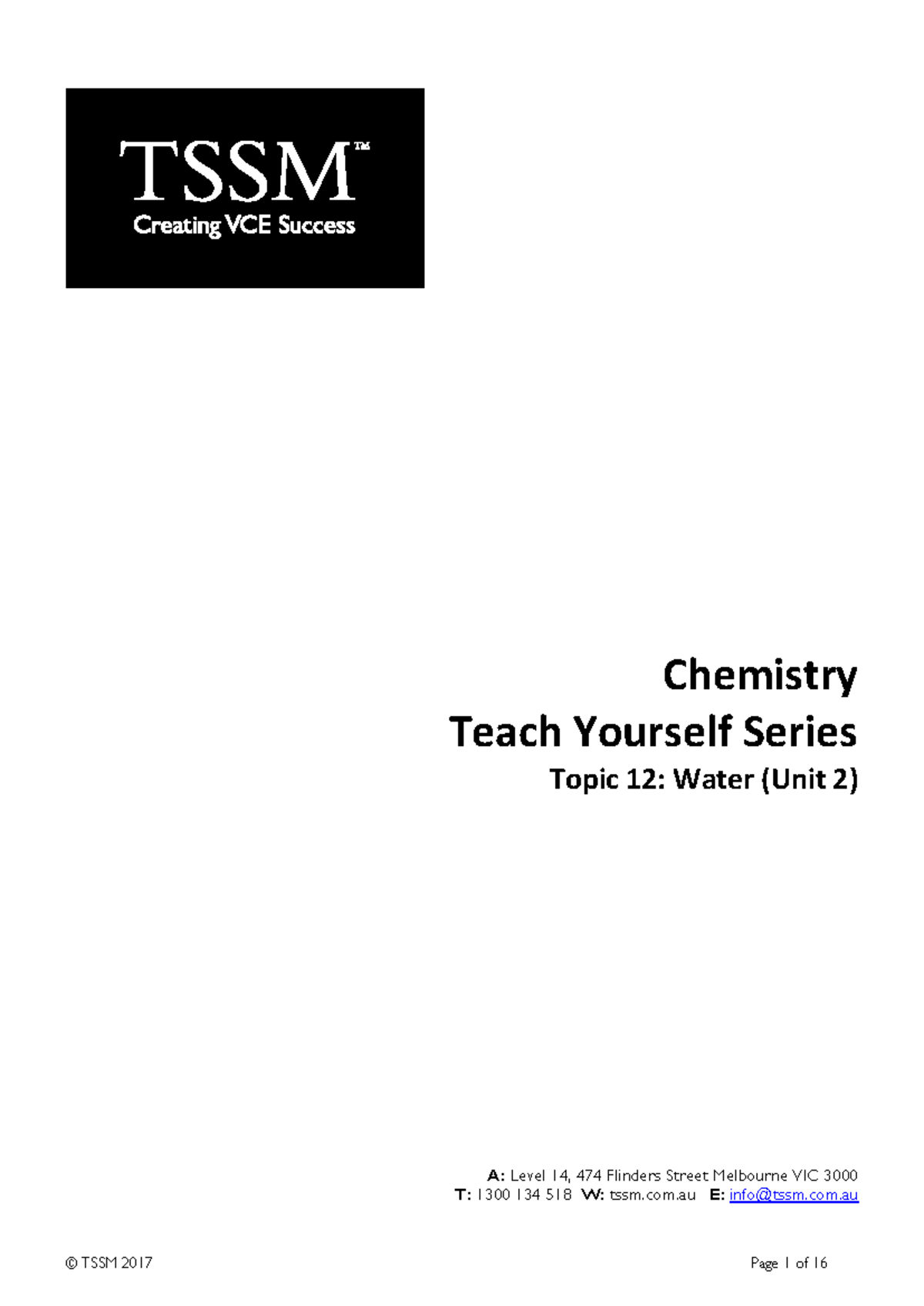 Topic 12 - Water (Unit 2) - Chemistry Teach Yourself Series Topic 12 ...
