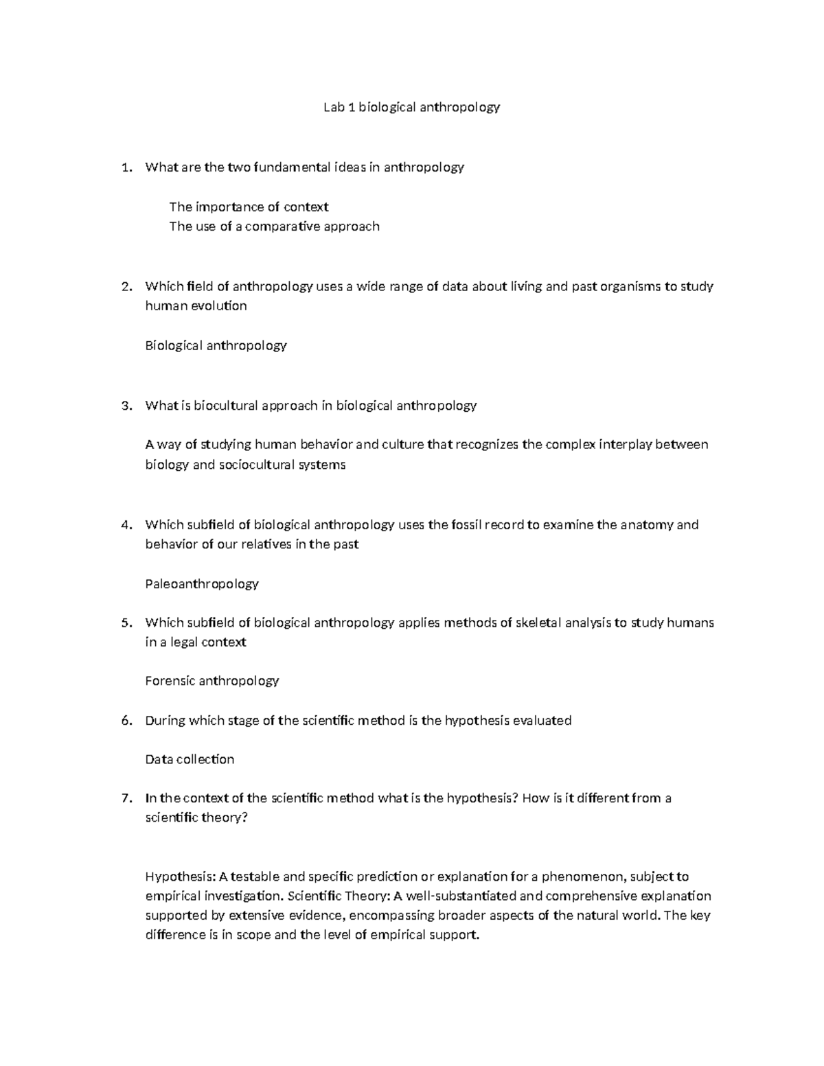 Lab 1: Key Concepts in Biological Anthropology - Studocu