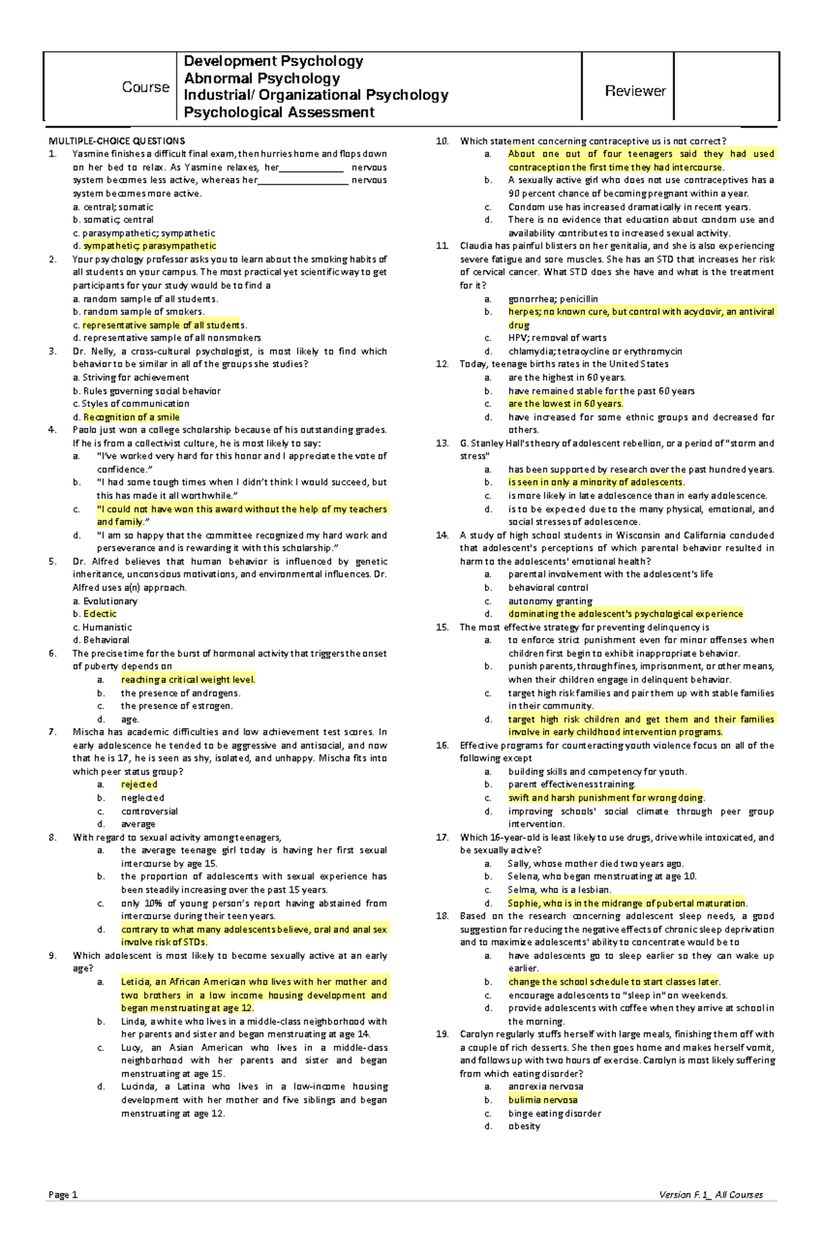 Developmental Psychology Exam Review Questions (PSY 101) - Studocu