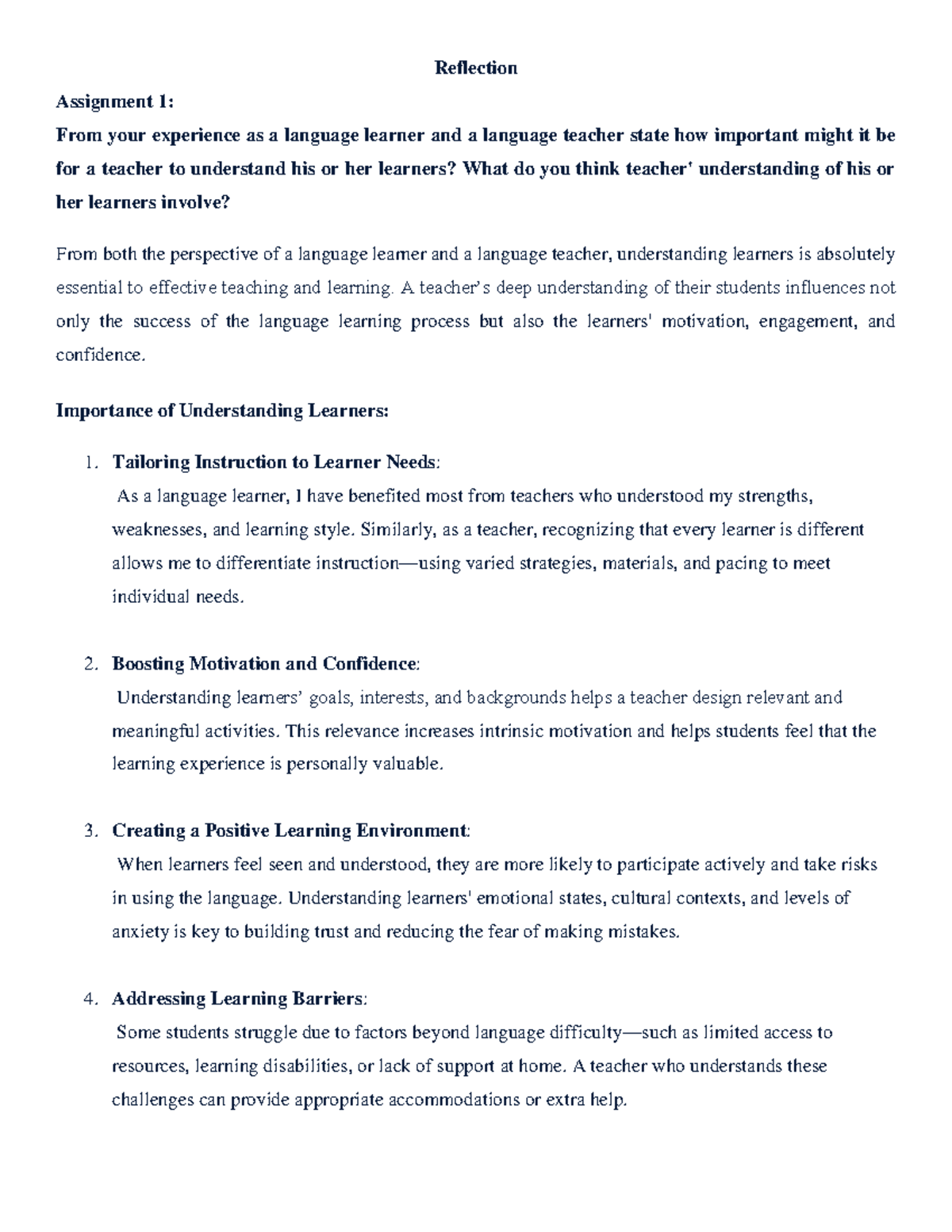 Reflection Assignment 1: Understanding Learners in Language Teaching ...