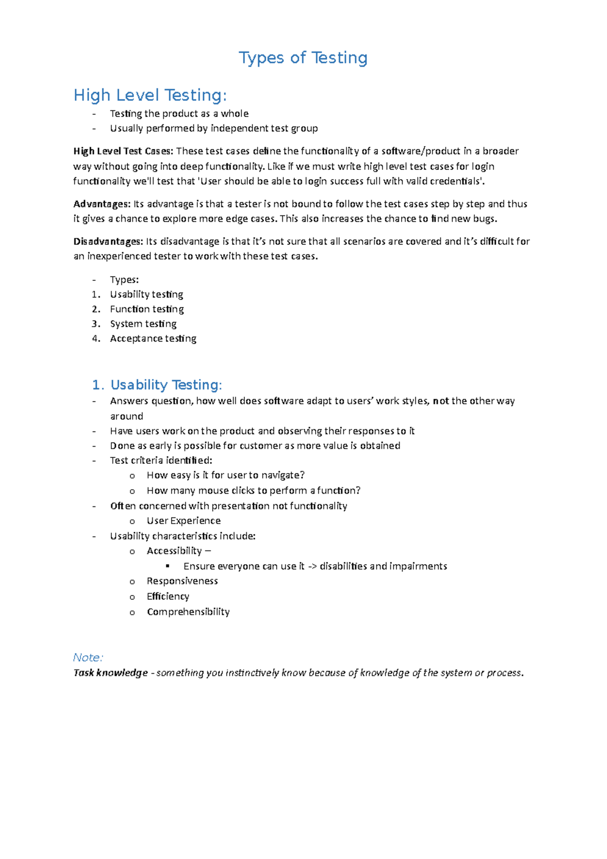 High Level-Regression Testing Notes - Types of Testing High Level ...