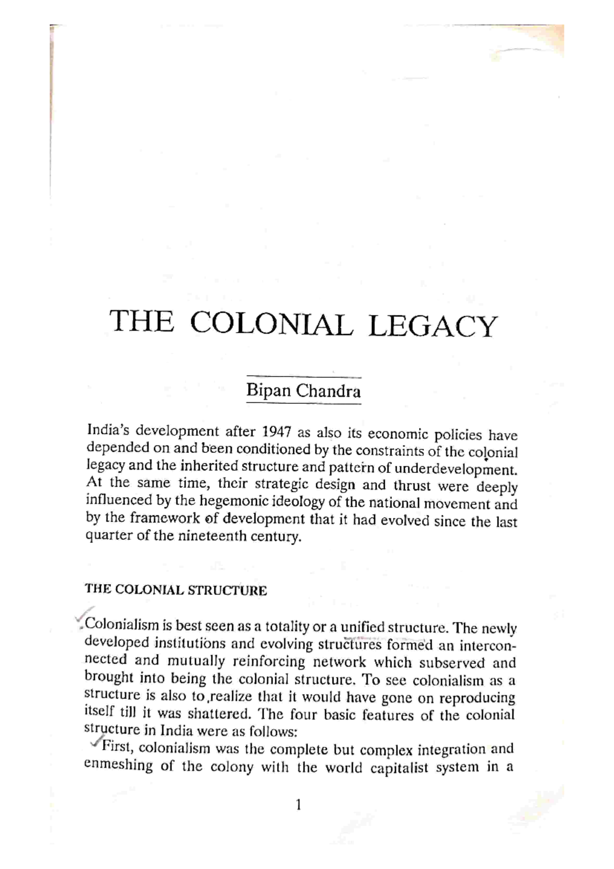 The Colonial Legacy - practial information - THE COLONIAL LEGACY Bipan ...