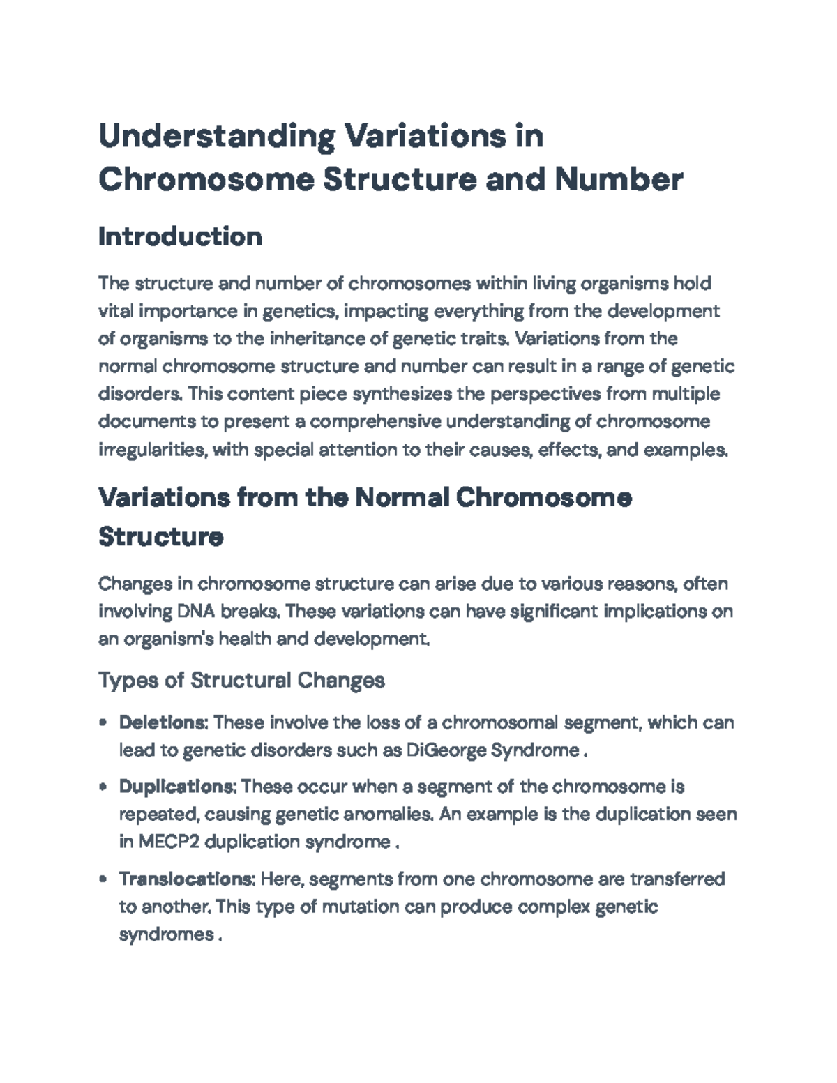 Understanding Chromosome Variations: Structure, Number, and Disorders ...
