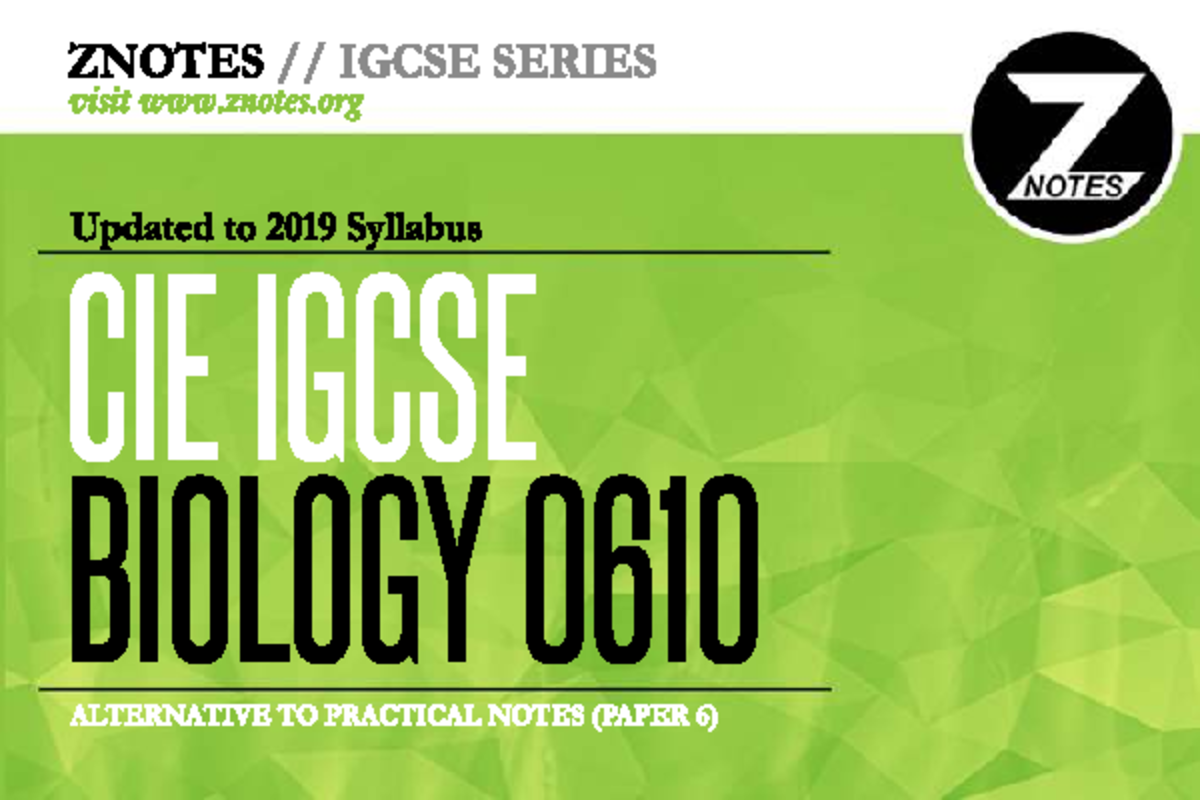 CIE IGCSE Biology 0610 Alternative Practical Notes (Paper 6) - Studocu