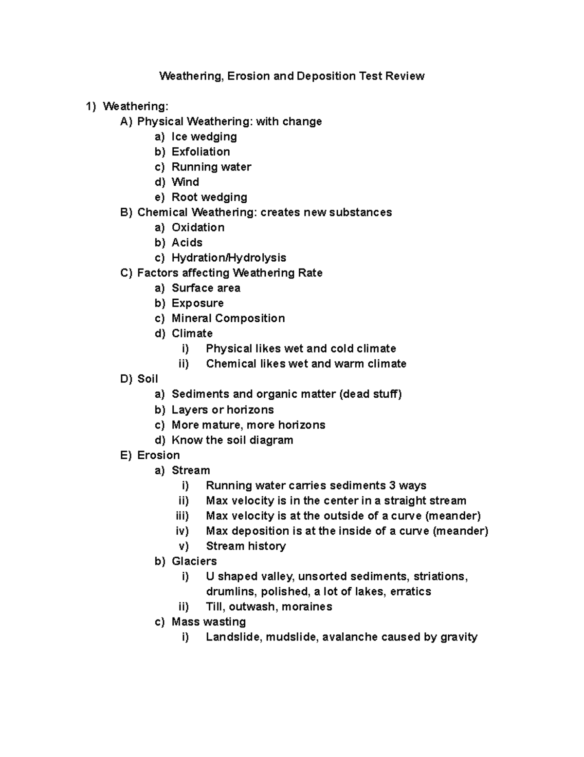 Weathering, Erosion, and Deposition Test Review Sheet - WED 101 ...