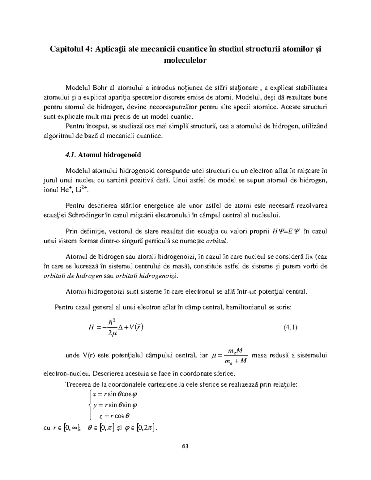Modelul cuantic al atomului hidrogenoid - Curs 6: Aplicații și ecuații ...