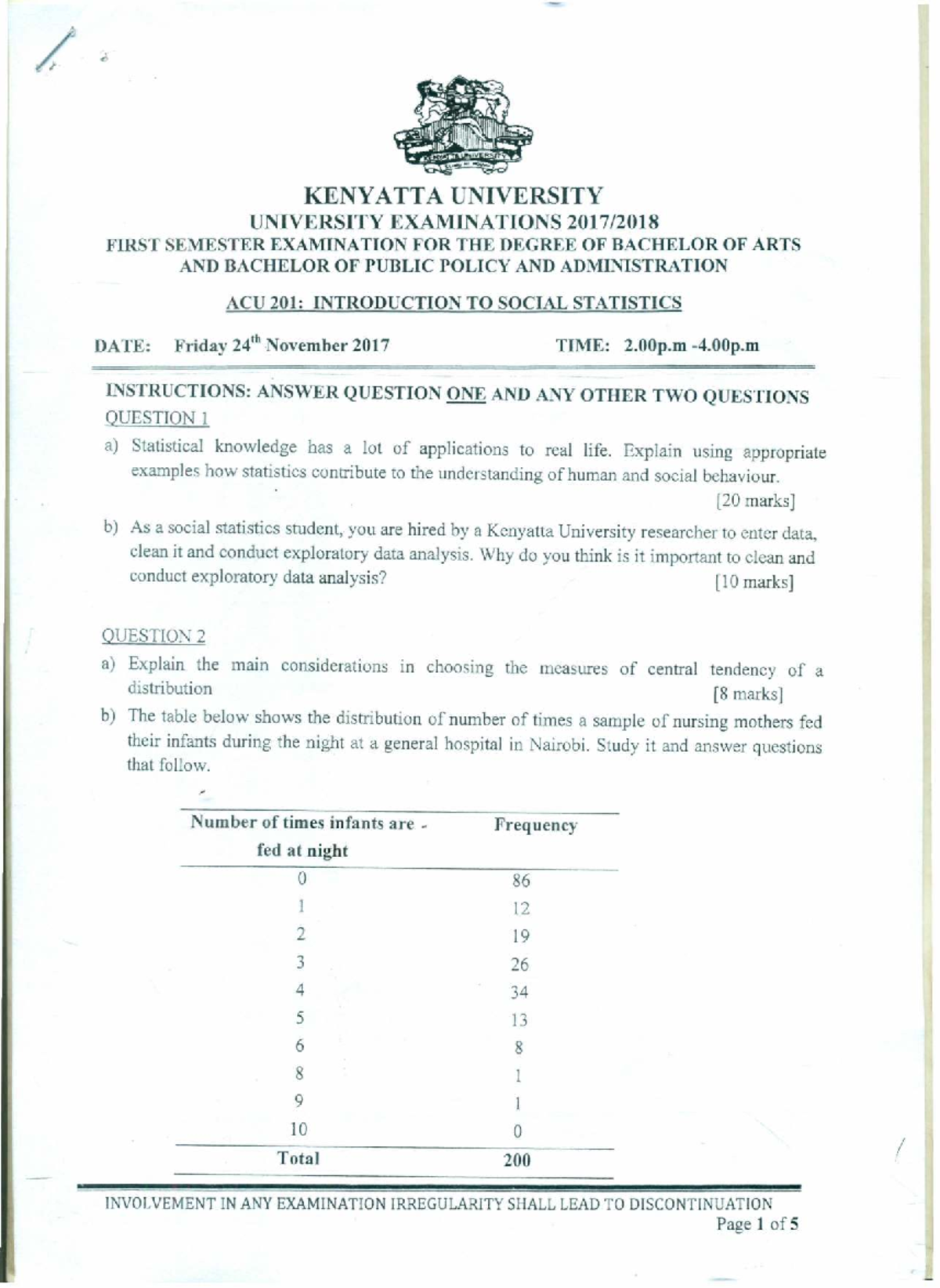 ACU 201 Final Exam: Introduction to Social Statistics Notes - Studocu