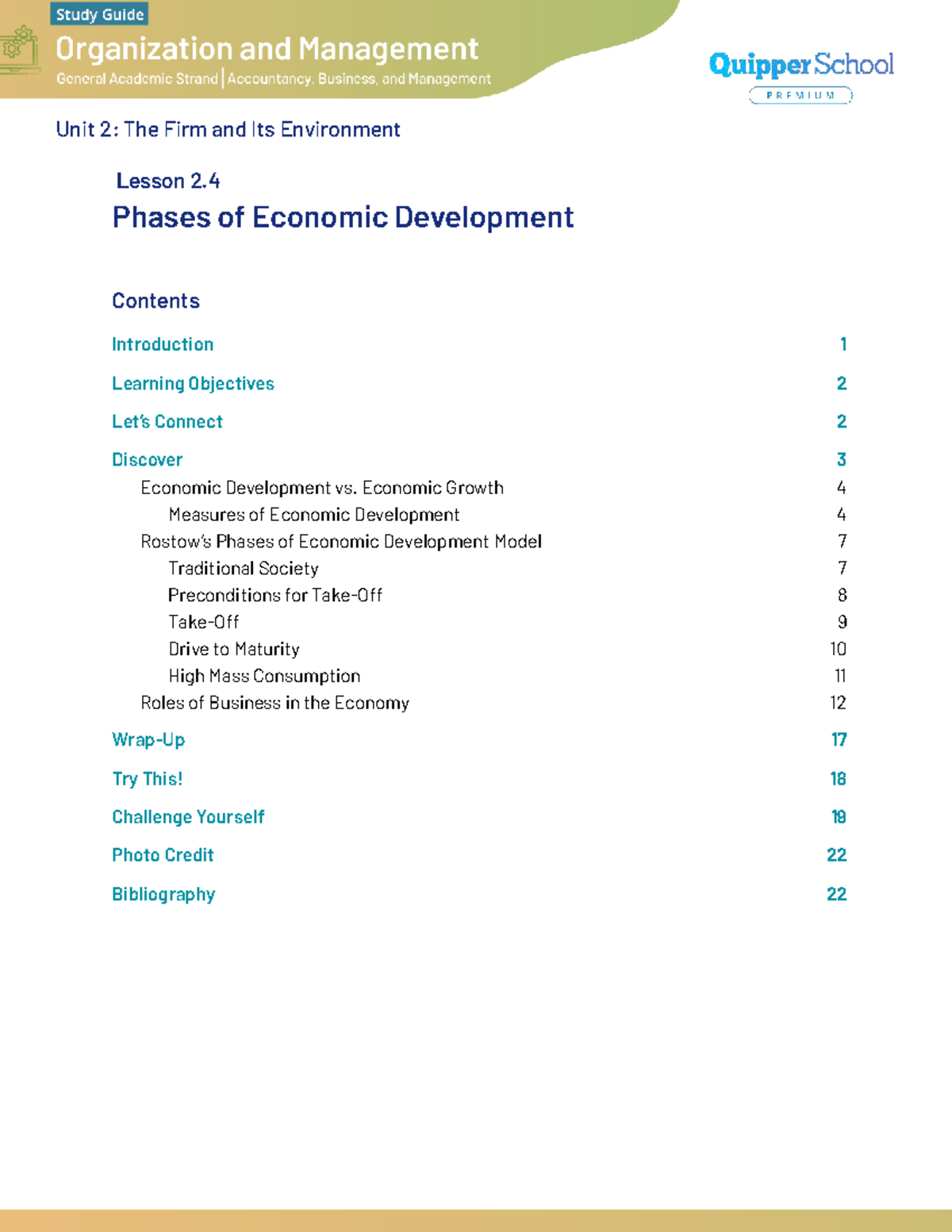 Unit 2: The Firm and Its Environment - Lesson 2.4 Economic Development ...