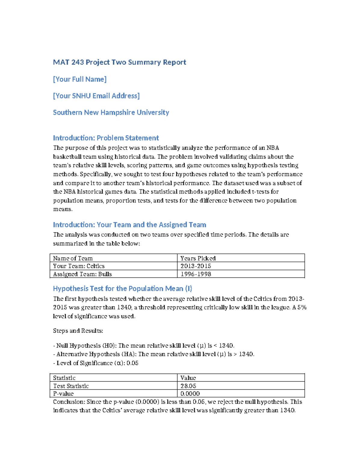 MAT 243 Project Two: NBA Team Performance Analysis & Summary - Studocu