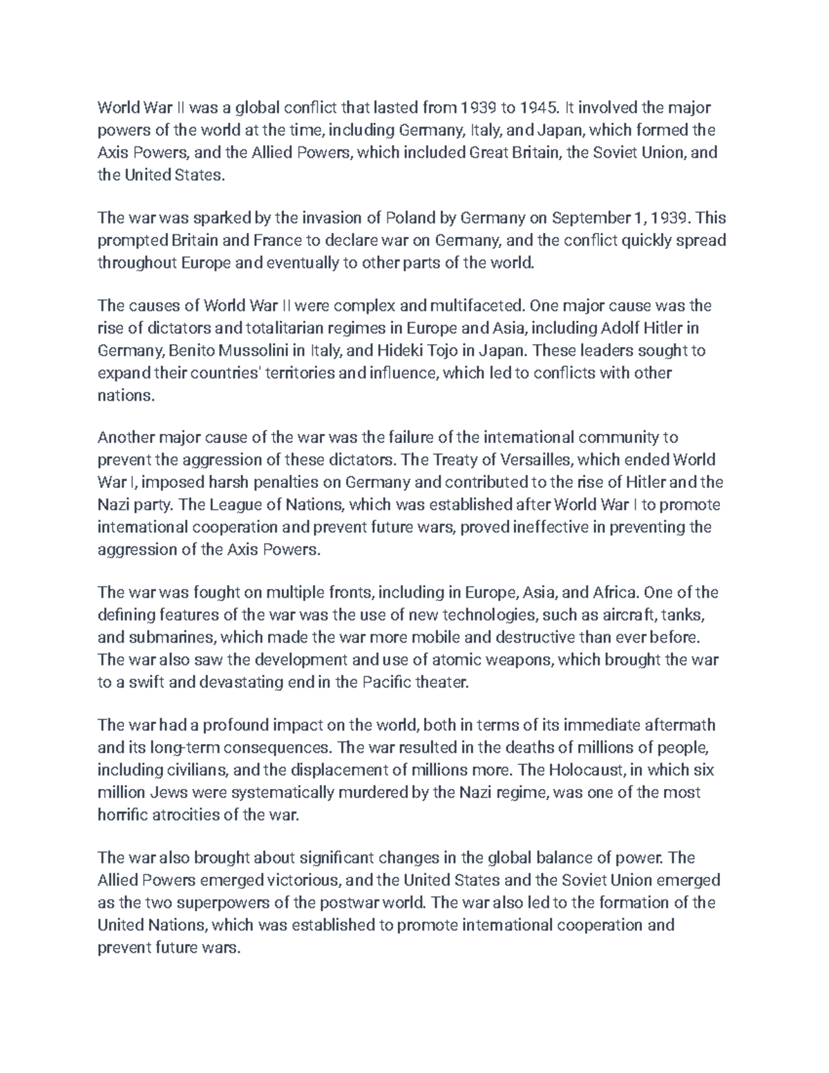 WW2 Essay: Causes, Impact, and Outcomes of the Global Conflict - Studocu