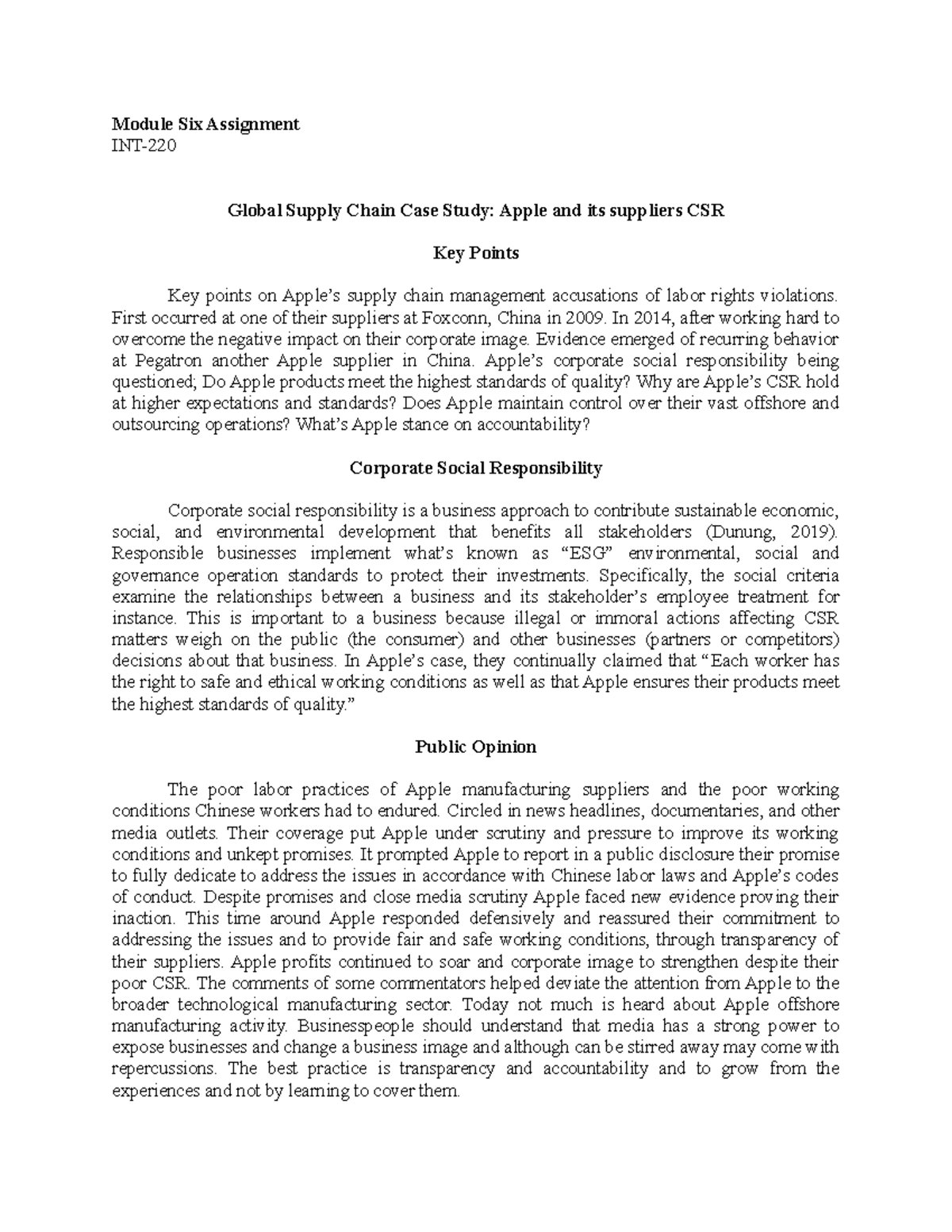 INT 220 Module Six Assignment Global Supply Chain Case Study Apple and ...
