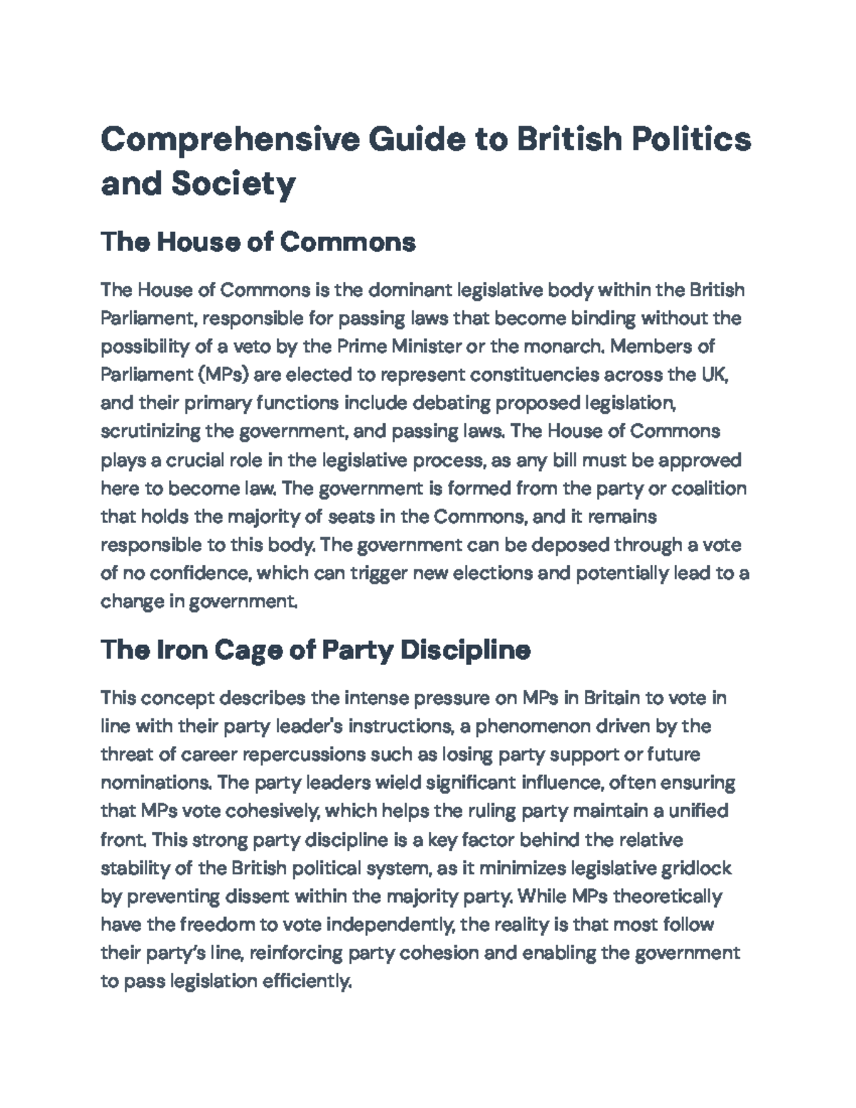 Comprehensive Overview of British Politics & Society (POL101) - Studocu