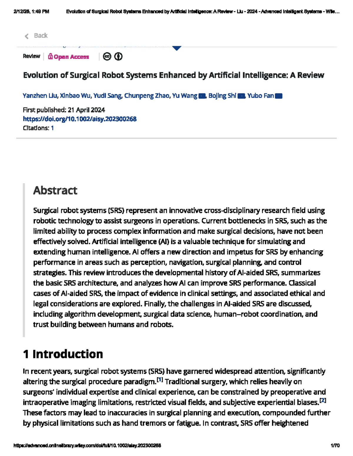 Evolution of Surgical Robot Systems with AI: A Comprehensive Review ...