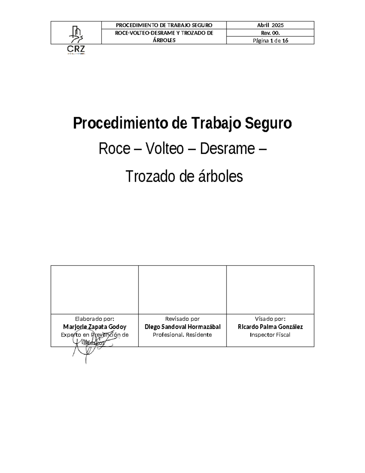 PTS Procedimiento Seguro para Volteo, Desrame y Trozado de Árboles ...