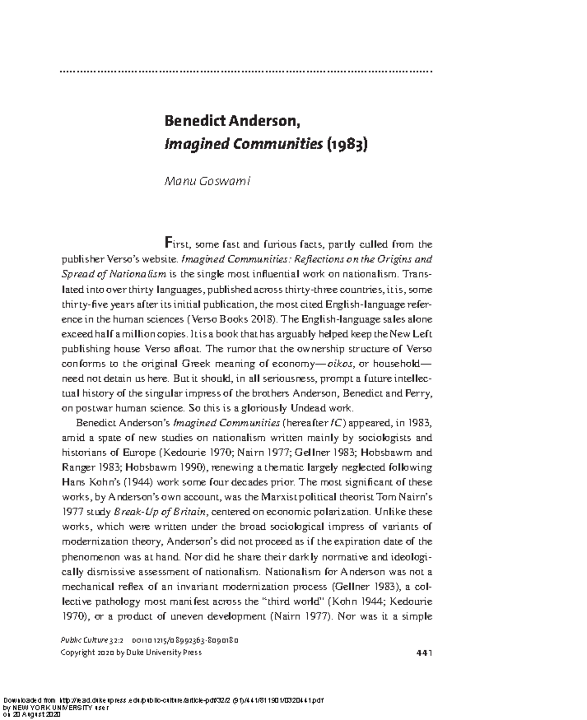 Benedict Anderson - notes - 4 4 1 Benedict Anderson, Imagined ...